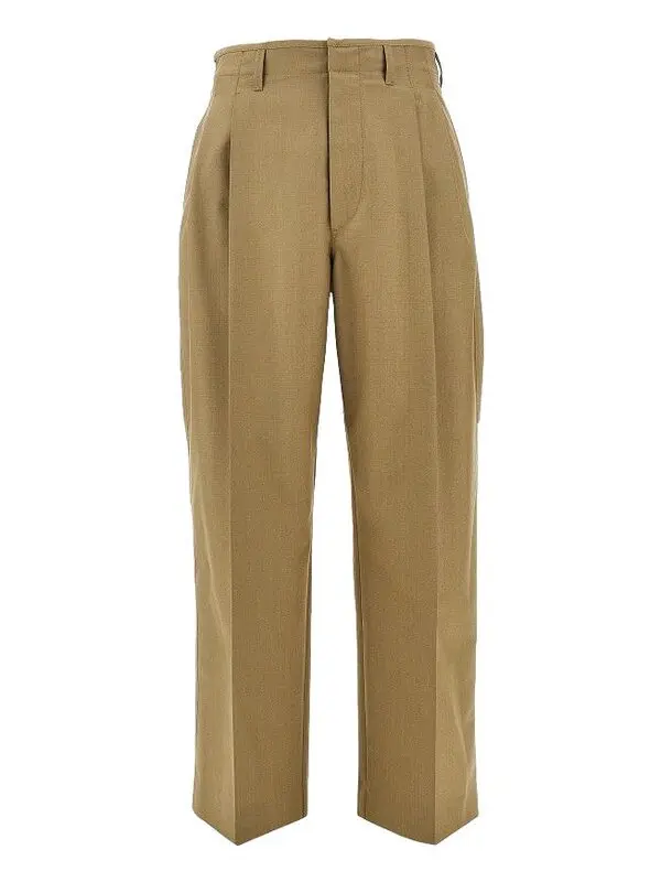 LEMAIRE Tropical Wool Blend Pants With Darts - Khaki