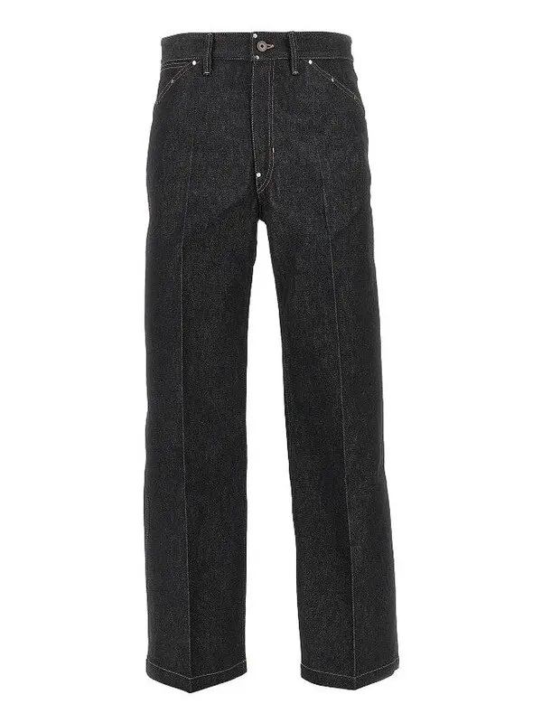 LEMAIRE Wide Leg Denim Pants With Stud Embellishments - Black