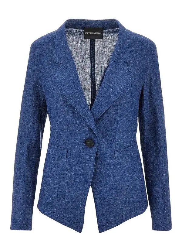 Emporio Armani Linen-blend Chambray Single-breasted Jacket - Blue