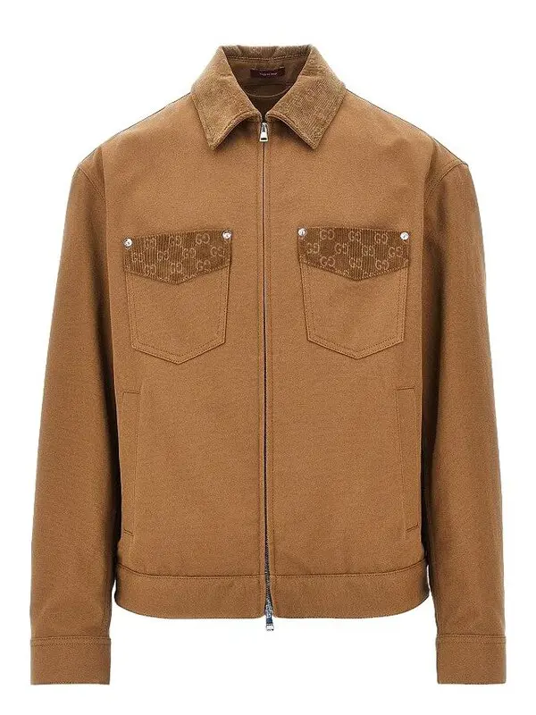 Gucci Canvas Jacket With Corduroy Gg Motif Details - Brown