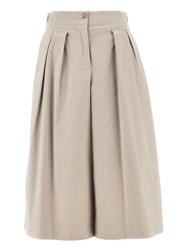 Emporio Armani Stretch Cotton Cropped Wide Leg Pants - Beige