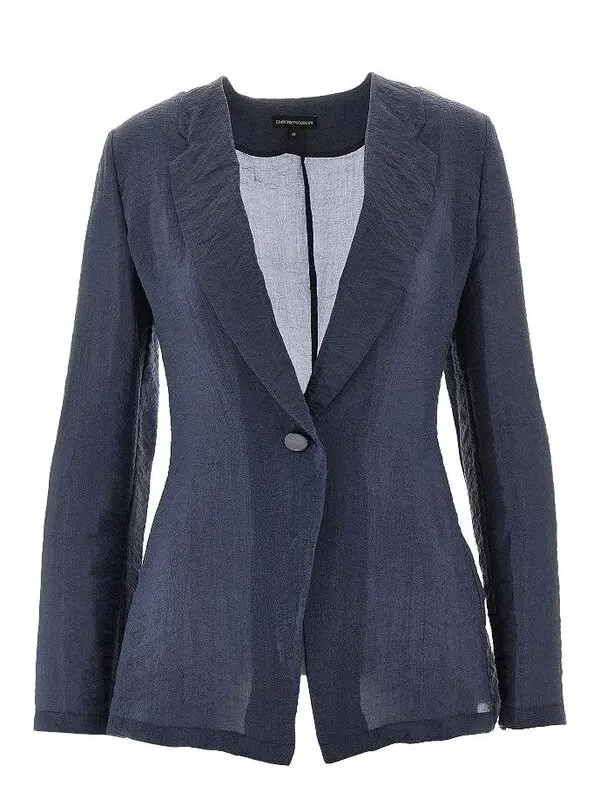 Emporio Armani Tecno Creponne Single-breasted Blazer - Blue