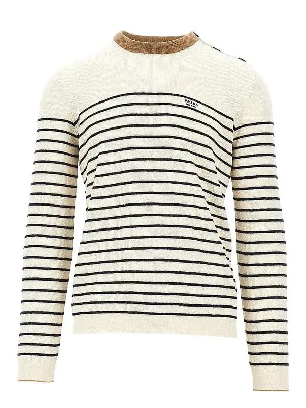 Prada Linen-blend Marinière Sweater - Beige
