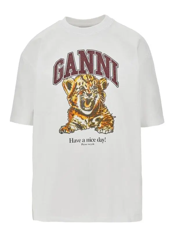 GANNI Tiger Print Organic Cotton T-shirt - White