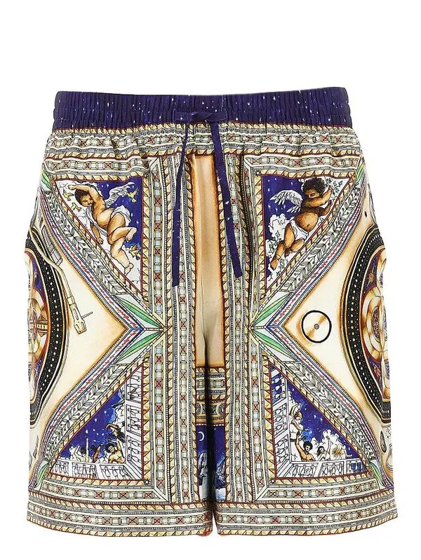 Casablanca Silk Twill "plafond Orne De Musique" Motif Shorts - Multicolor