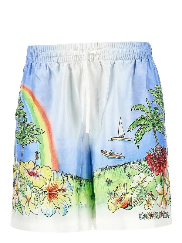 Casablanca Aloha Print Silk Twill Shorts - Multicolor