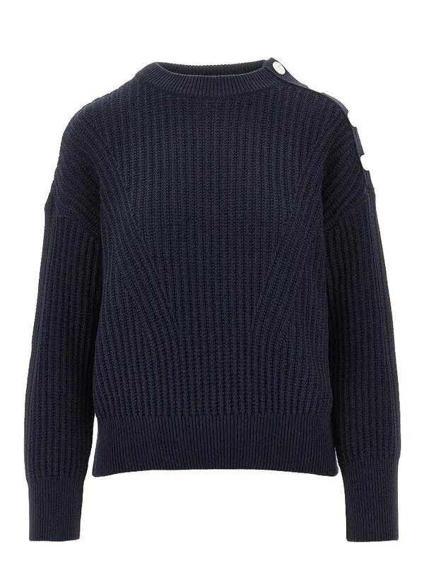 Emporio Armani Cotton Sweater With Shoulder Buttons - Blue