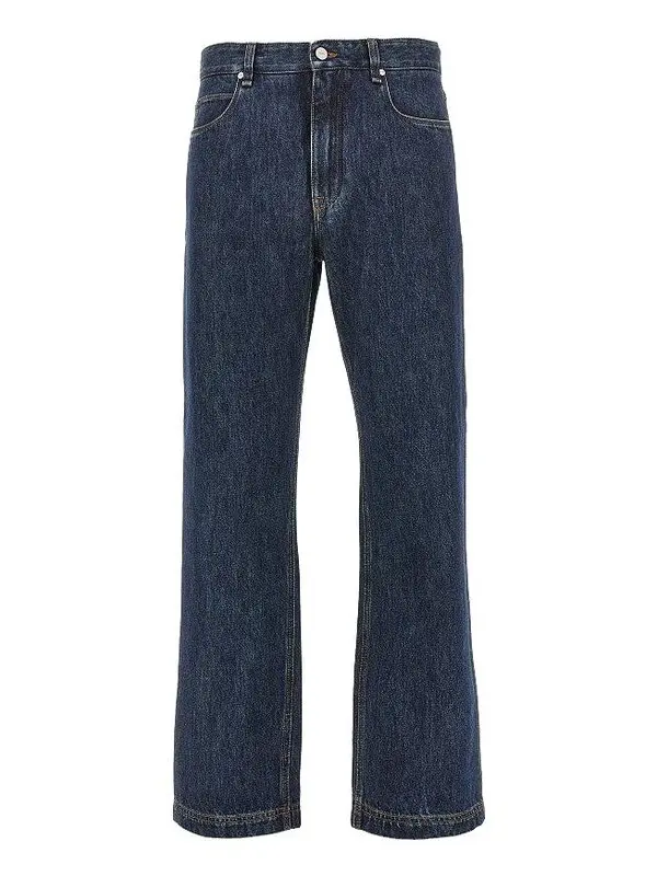 Fendi Straight Leg Cotton Denim Jeans With Ff Motif - Blue