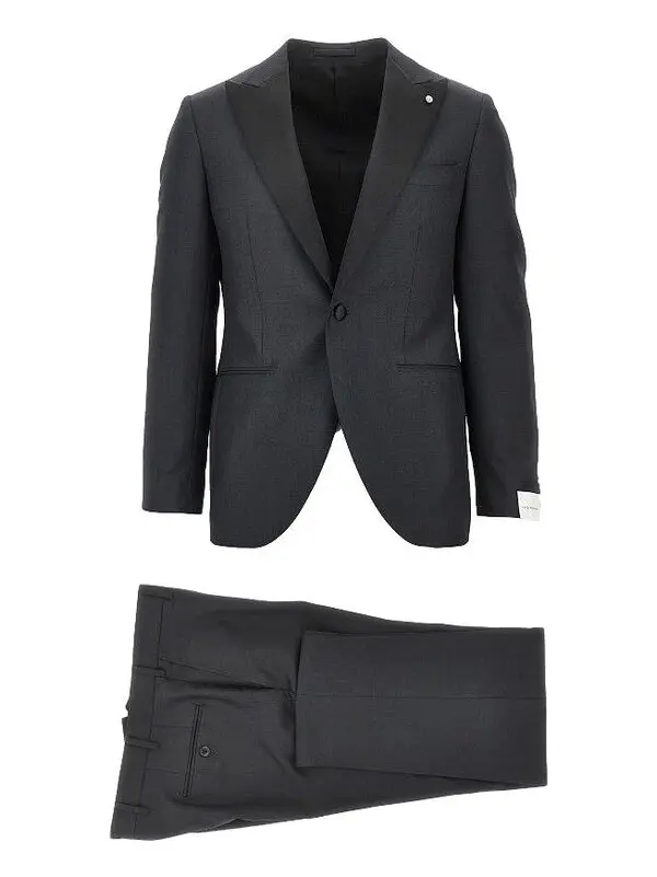 LUIGI BIANCHI Wool Tailored Suit With Satin Lapel - Black