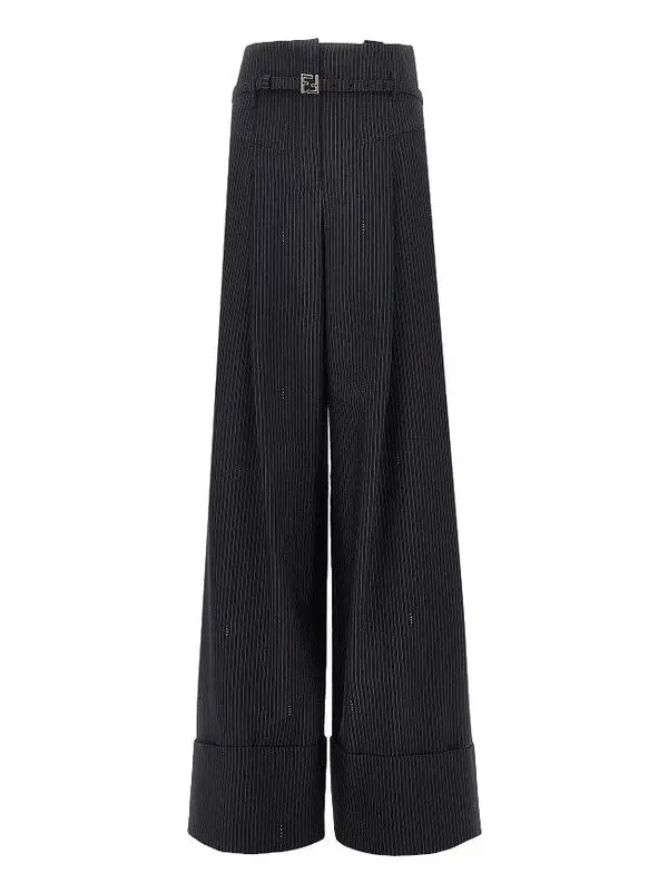 Fendi High-rise Wide Leg Pinstriped Wool-blend Pants - Blue