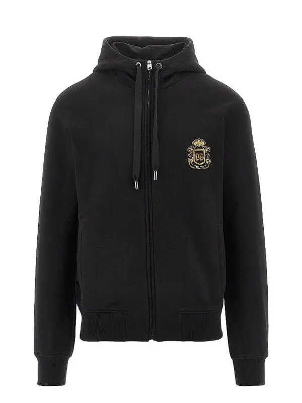 Dolce & Gabbana Full-zip Hoodie With Heraldic Patch - Black