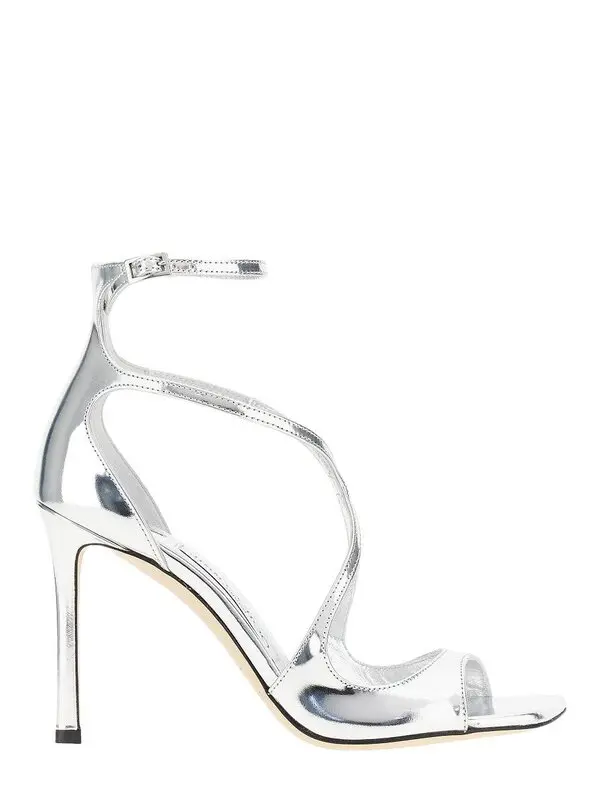 JIMMY CHOO Azia 95 Metallized Leather Sandals - Silver