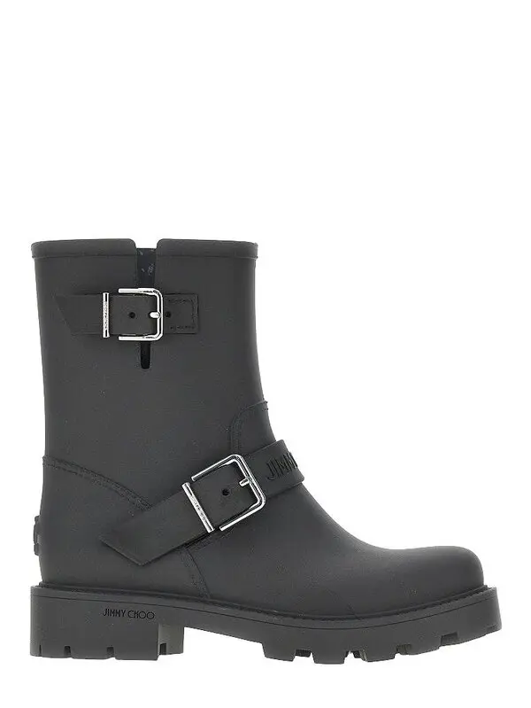 JIMMY CHOO Biker Rubber Boots With Adjustable Strap - Black