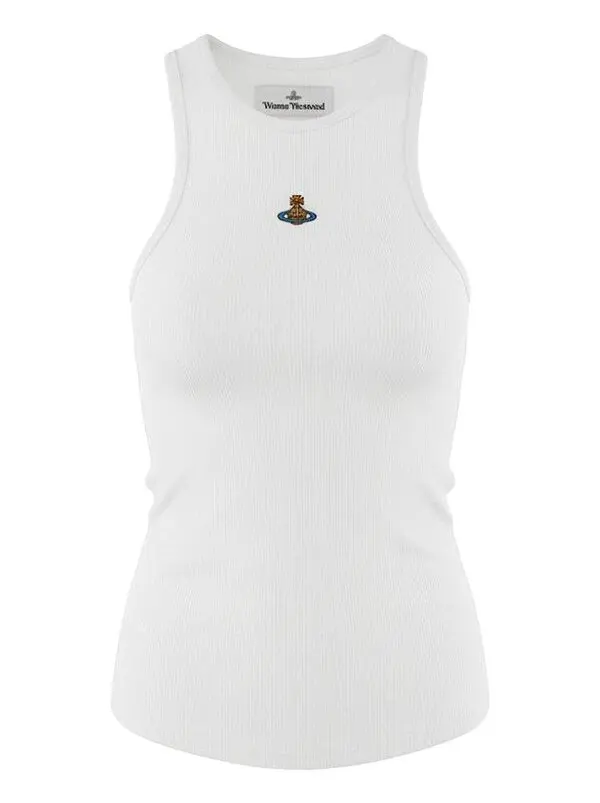 VIVIENNE WESTWOOD Ribbed Tank Top With Orb Logo Embroidery - White