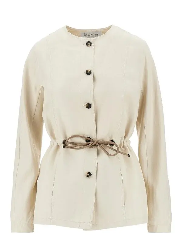 Max Mara Linen And Silk Blend Jacket With Drawstring Waist - Beige
