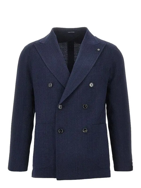 Tagliatore Chevron Wool-blend Double-breasted Jacket - Blue