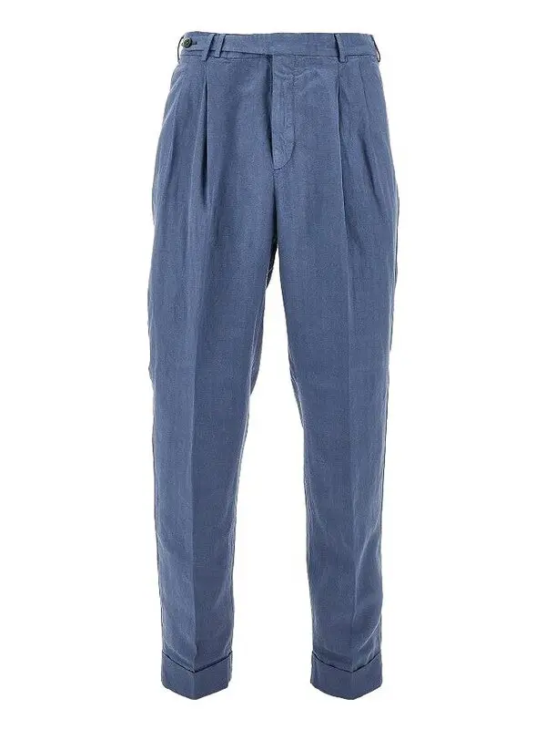 PT TORINO Herringbone Twill Carrot Fit Pleated Pants - Blue