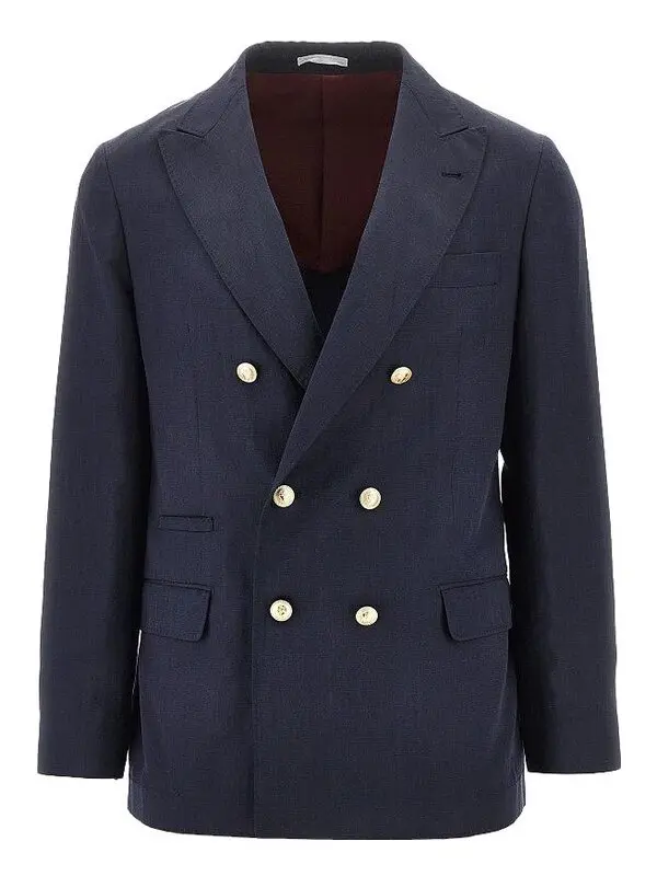 Brunello Cucinelli Silk And Linen Blend Twill Double-breasted Jacket - Blue