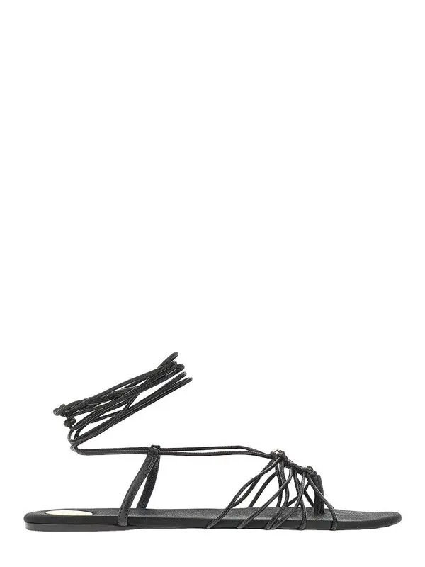 Saint Laurent Leather Flat Sandals With Cassandre Logo - Black