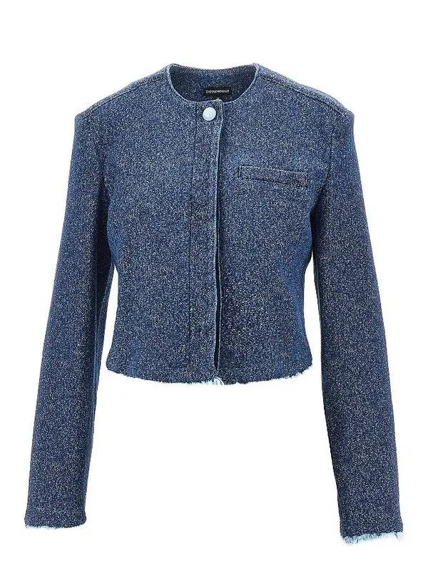 Emporio Armani Cropped Denim Jacket With Frayed Hem - Blue