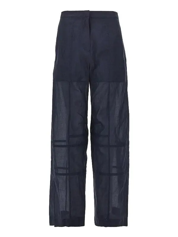 JIL SANDER Cotton Organdy Straight Leg Pants With Geometric Seams - Blue