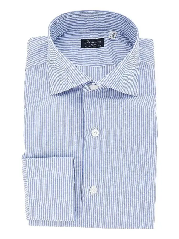FINAMORE 1925 Cotton And Linen Shirt With Striped Motif - Blue
