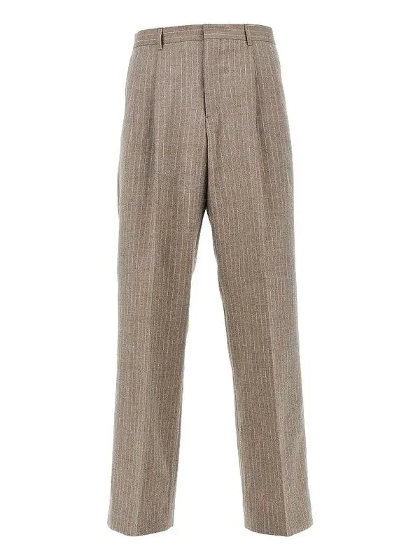 SUNFLOWER Linen And Wool Blend Wide Leg Pinstripe Pants - Brown