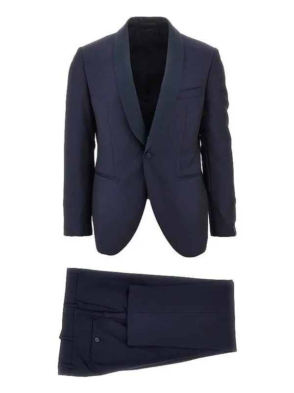 LUIGI BIANCHI Wool Suit With Satin Details - Blue