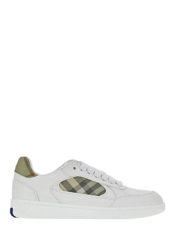 Burberry Terrace Leather Sneakers With Check Detail - White