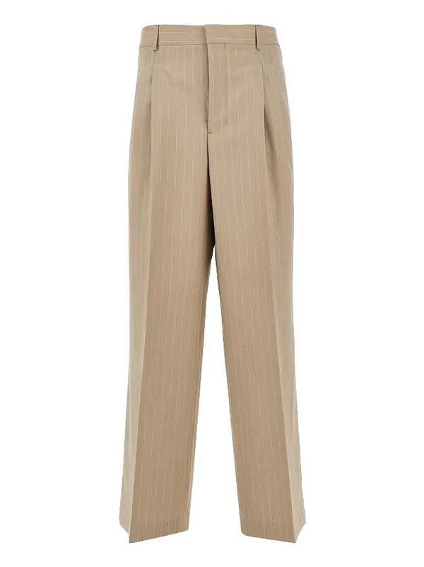 Ami Pinstriped Virgin Wool Gabardine Pants - Beige
