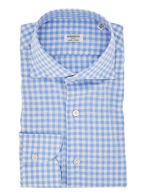 BORRIELLO NAPOLI Check Cotton And Linen Shirt - Blue