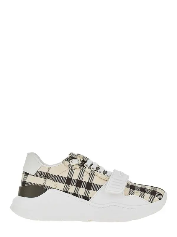 Burberry Checked Fabric And Leather Sneakers - Beige