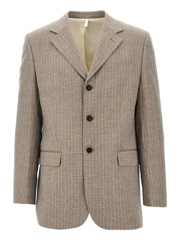 SUNFLOWER Pinstriped Linen And Wool Blend Jacket - Brown