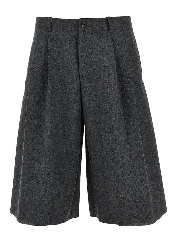 Our Legacy Split Pinstriped Canvas Wide-leg Capri Shorts - Grey