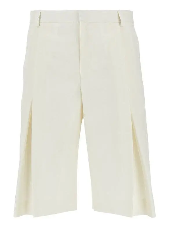 Casablanca Pleated Wool Wide-leg Shorts - White