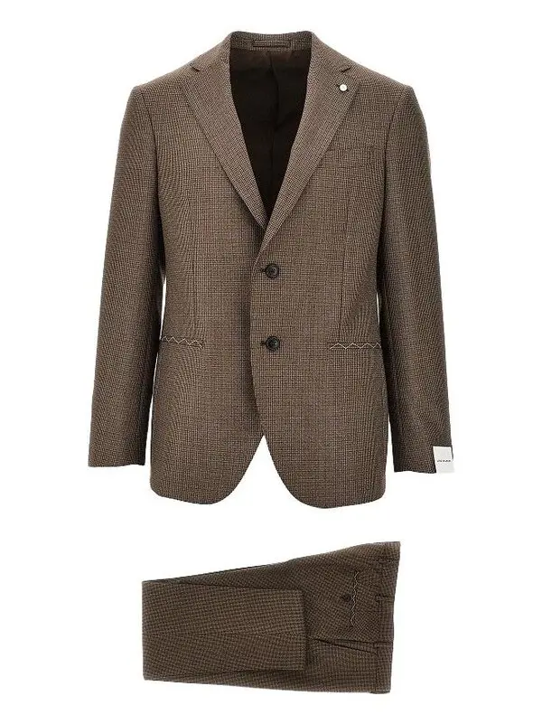 LUIGI BIANCHI Houndstooth Single-breasted Suit - Brown