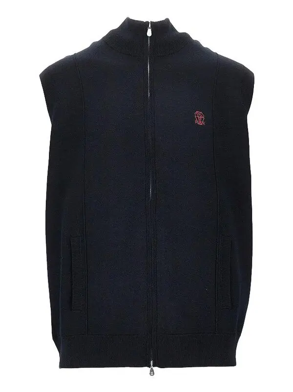 Brunello Cucinelli Sleeveless Zippered Vest In Silk And Cotton Blend - Blue