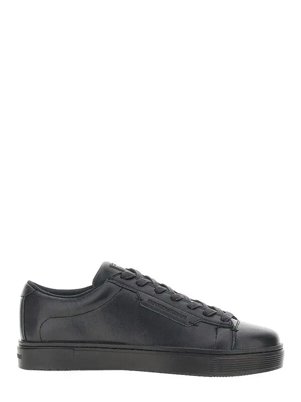 Emporio Armani Leather Lace-up Sneakers - Black