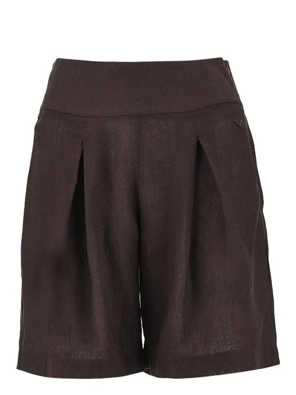 Emporio Armani Viscose And Linen High-rise Wide-leg Shorts - Brown