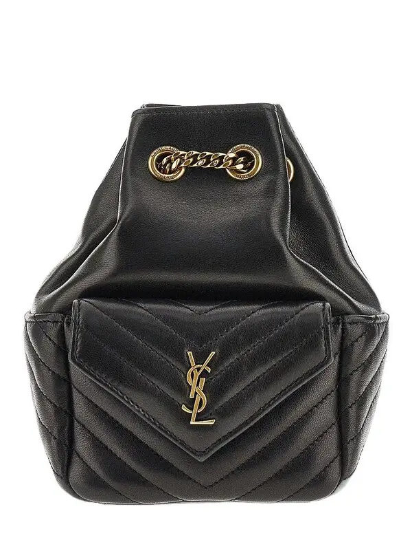 Saint Laurent Nappa Leather Mini Bucket Bag With Chevron Quilting - Black