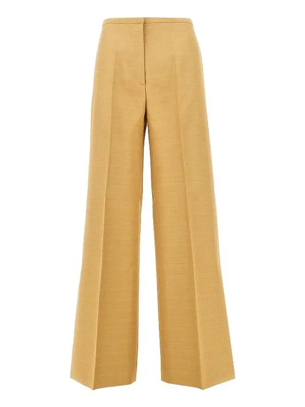 Alberta Ferretti Wide Leg Pants With Hem Slit - Beige