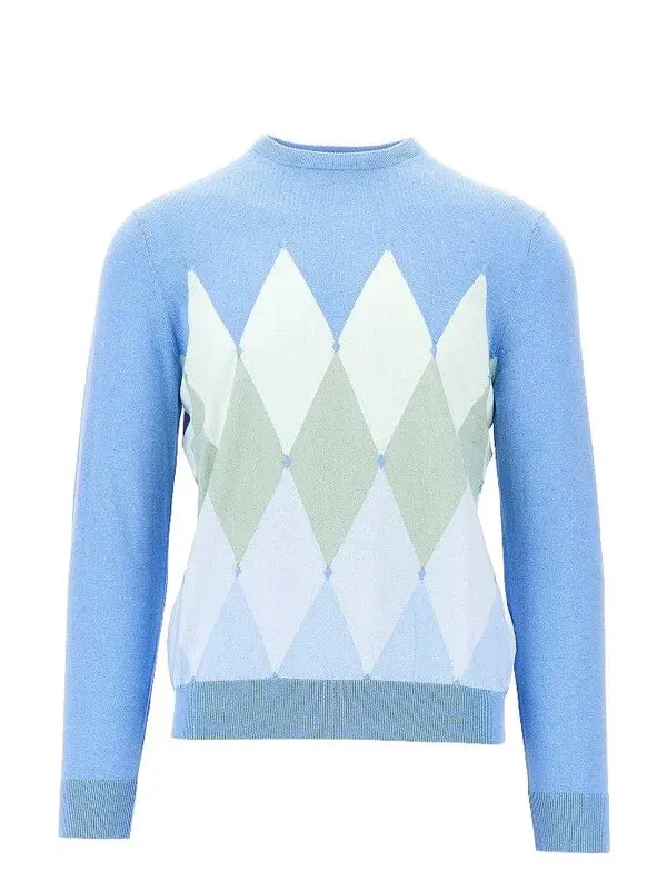 BALLANTYNE Lozenge Patterned Cotton And Cashmere Blend Sweater - Blue