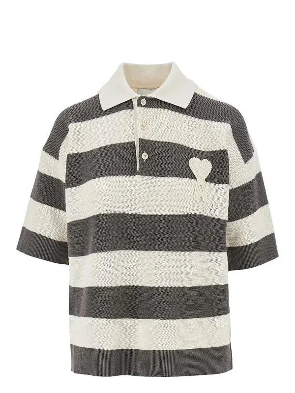 Ami De Coeur Patch Knitted Polo Shirt - Grey