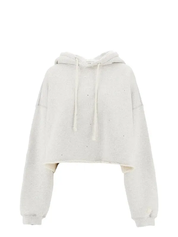 GOLDEN GOOSE Cropped Hoodie With Rhinestone Embellishments - Grey
