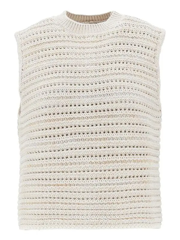 Emporio Armani Sleeveless Openworked Knit Top - Beige