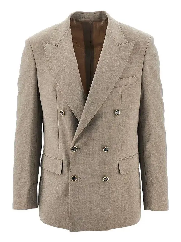 MARSEM Stretch Wool-blend Double-breasted Jacket - Beige