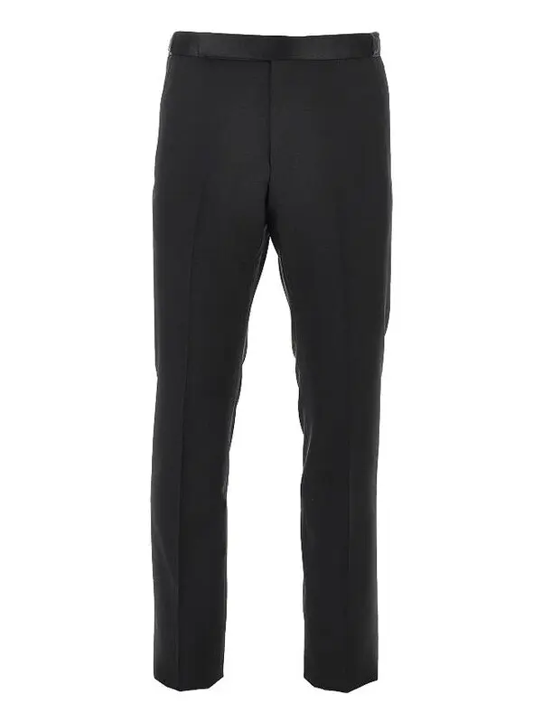 Caruso Tailored Wool Tuxedo Pants With Satin Waistband - Black