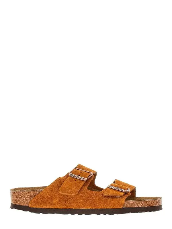 BIRKENSTOCK Suede Leather Arizona Slides With Antique Bronze Buckles - Brown