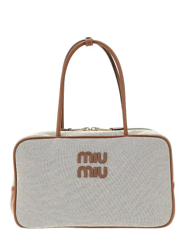 Miu Miu Canvas And Leather 'beau' Bag - Brown