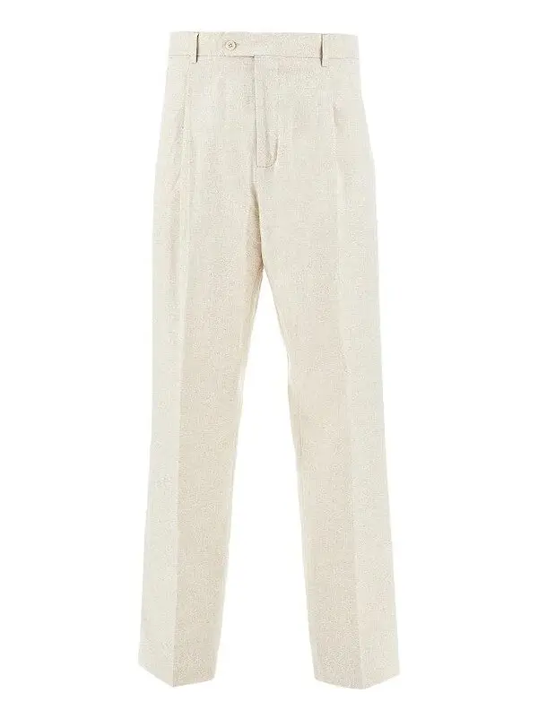 MARSEM Chevron Linen And Cotton Blend Herringbone Canvas Pants With Dart - Beige